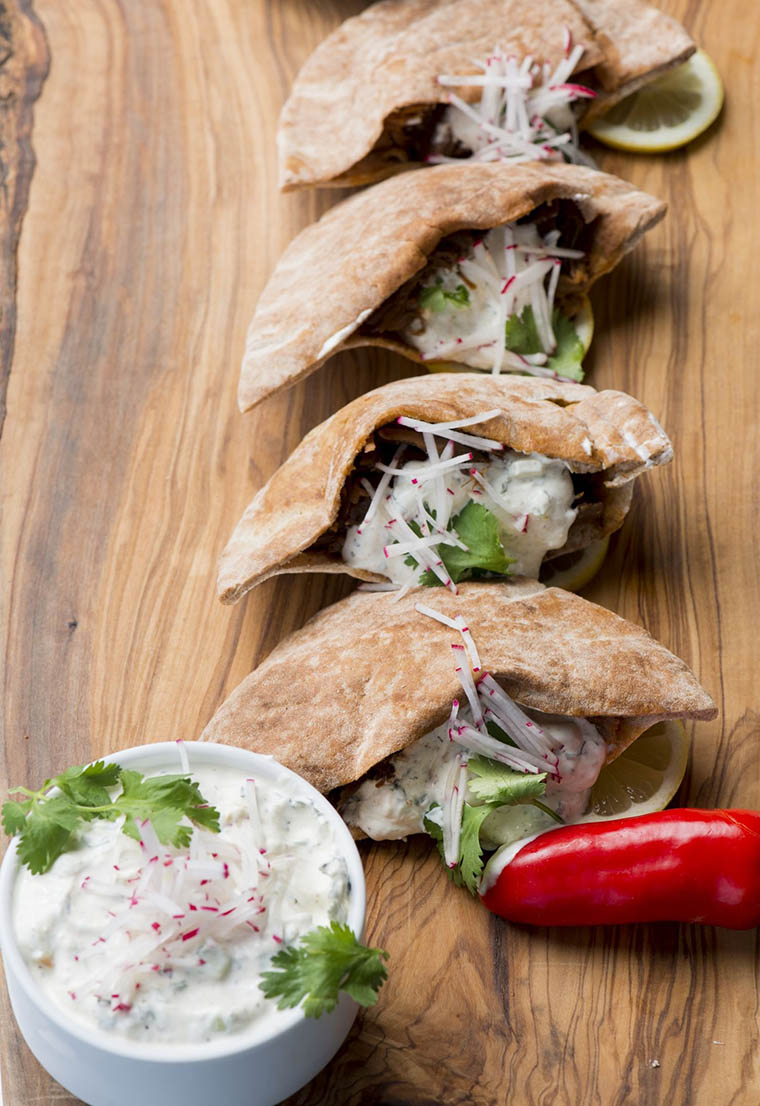BBQ Harissa Australian Lamb Shoulder with Grilled Pita and Minted Raita ...